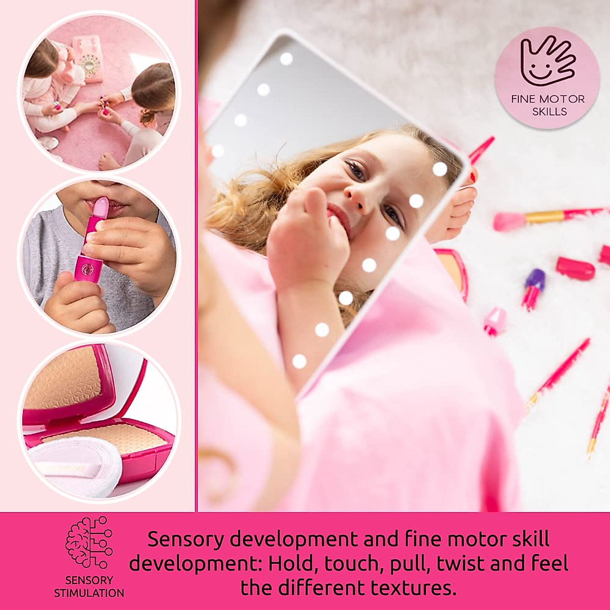 Make it Up, 20 Piece- Glamour Girl 2 in 1 Realistic Pretend Makeup Set + Purse & Toy Set (Not Real Makeup) [Toy]