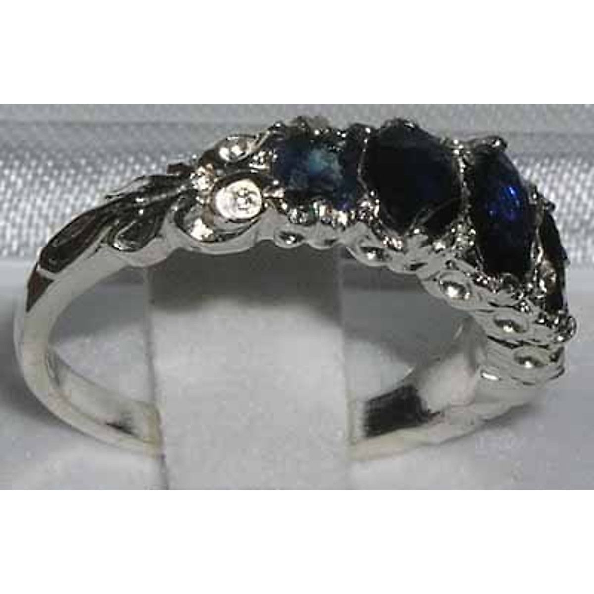 LetsBuyGold 14k White Gold Natural Sapphire Womens Anniversary Ring - Size 4.25