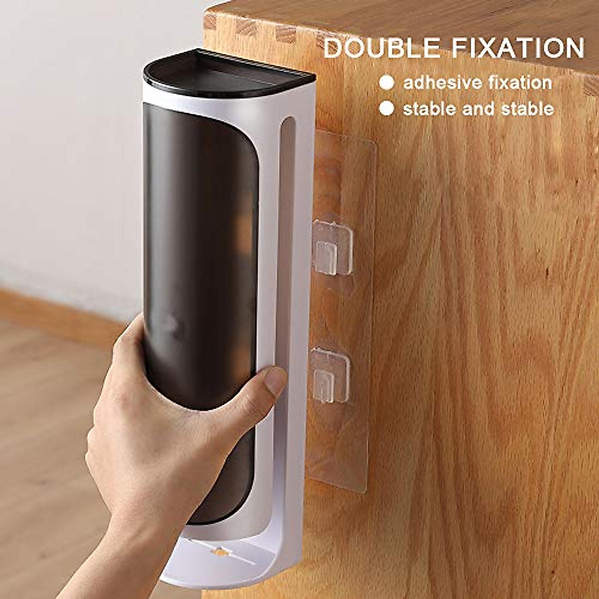 Nail-Free Wall Mount Plastic Bag Holder, 2 Opening Grocery and Shopping Bag Dispenser Hooks, Garbage Bag Organizer With Lid, Office Supplies Home Kitchen Bag Saver for Grocery Bags (Green)