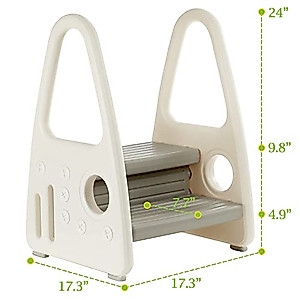 Toddler Step Stool, Kids Two Step Tower for Bathroom Sink, Toilet Potty Training, Kitchen Counter, Children Step Up Learning Helper with Safety Handles and Non-Slip Pads,Gray