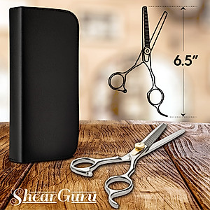 ShearGuru Professional Barber Kit/Salon Haircut Scissors Cutting Set - 6.5"-Straight Edge Razor Sharp Barber Scissors + Texturizing Thinning Shears Styling Hair for Women Men
