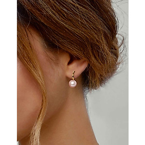 18K Gold Plated Akoya Pearl Earrings Dangle Drop 8.5-9mm Pearl 925 Sterling Silver Fine Jewelry for Women