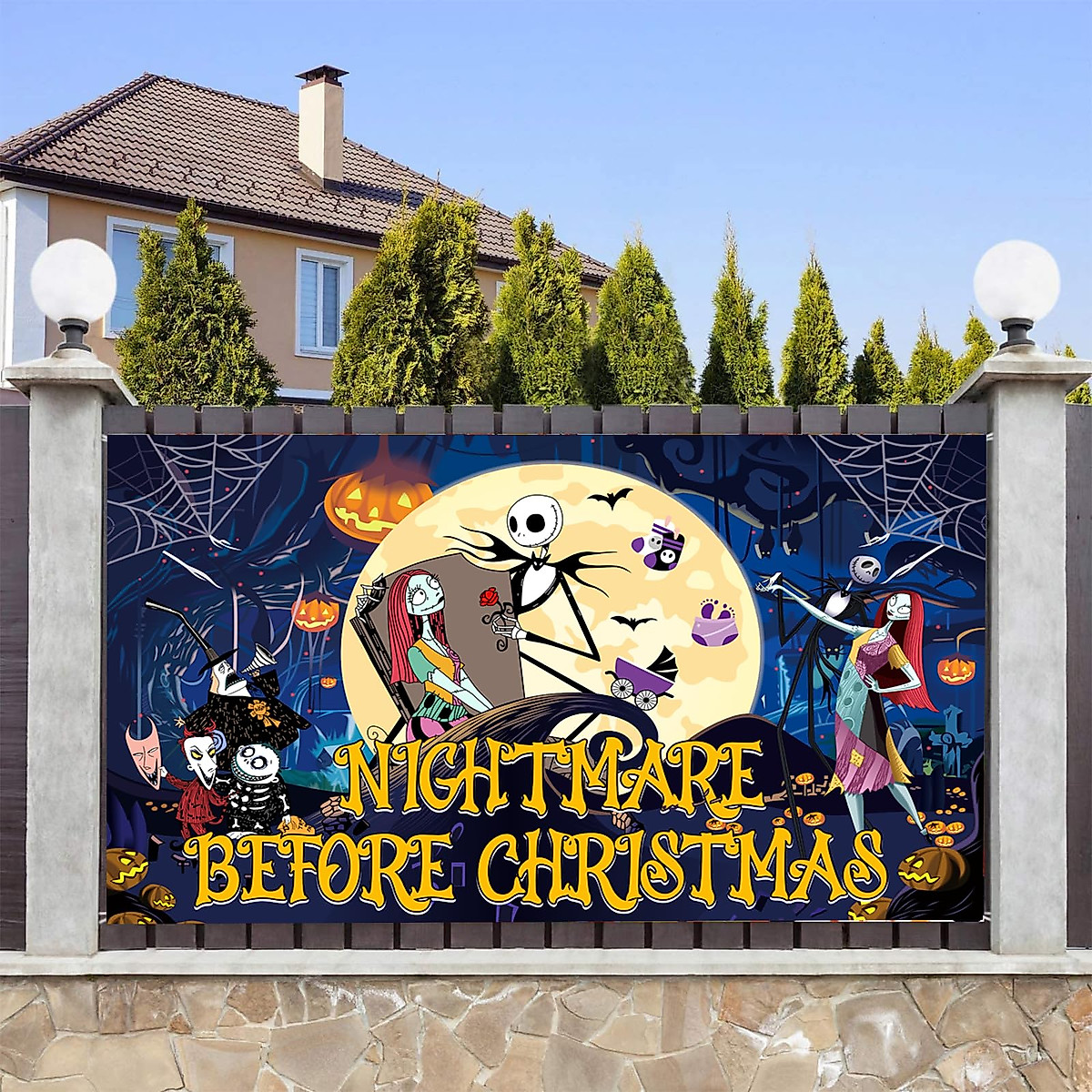 Nightmare Before Christmas Banner Backdrop Decorations, Nightmare Before Christmas Halloween Party Hanging Banner Front Door Sign Decorations