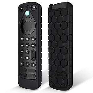 CaseBot Remote Case for Alexa Voice Remote Pro (2022 Release) - Honey Comb Lightweight Anti-Slip Shockproof Silicone Protective Remote Controller Cover, Black