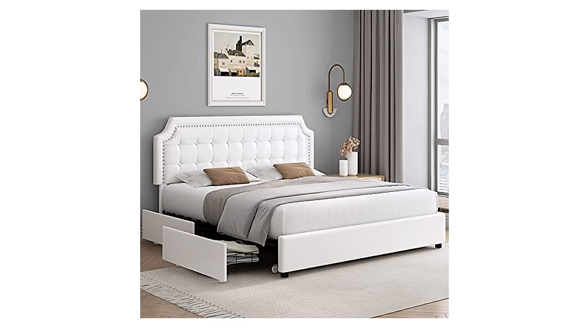 Keyluv Full Size Storage Bed Frame with Drawers