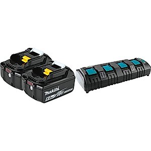 Makita BL1860B-2 18V LXT Lithium-Ion 6.0 Ah Battery (2 Pack) & DC18SF 18V Lithium-Ion Rapid Optimum 4-Port Charger, 1-Pack,Black