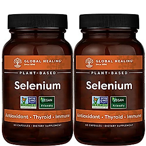 Global Healing Center Selenium 200mcg 2-Pack,Pure Selenium Supplement with Organic Ingredients,Antioxidants for Thyroid Support and Immune Health for Men & Women-More than Selenium 100mcg (60Capsules)