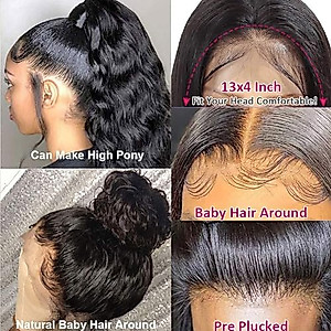 LAPONDAI Lace Front Wigs Human Hair Body Wave 13x4 HD Lace Frontal Wig Pre Plucked with Baby Hair Gluless Wigs Human Hair for Black Women 150% Denisty Natural Color (18Inch)