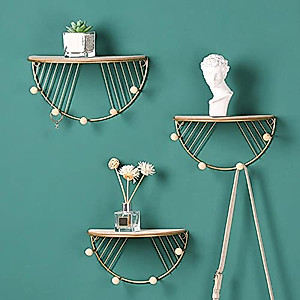 Fenteer Iron Wall Mounted Floating Shelf Rack Semicircle Storage Organizer, Golden S, as described