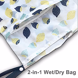 Waterproof Cloth Diaper Wet Dry Bags, Reusable Hanging Wet Bags with Two Smooth Zipper, Great Bags for Cloth Diaper, Wet Swimsuit, Dirty Gym Clothes, Pump Parts, Rainsuit, 2-in-1 Wet/Dry Bags