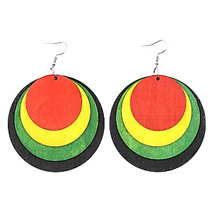 Teri's Boutique Rasta African American Round Shape Assorted Colorful Wooden Fashion Jewelry Women Dangle Earrings