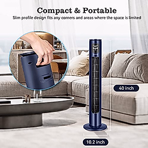 Taylor Swoden Tower Fan with Remote, Oscillating Quiet Standing Bladeless Fans, 40” Portable Powerful Floor Fan Cooling for Home, Bedroom, Living Room, Office, 3 Modes 3 Speed Setting 24H Timer
