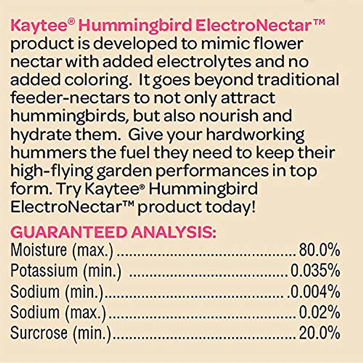 Kaytee Hummingbird ElectroNectar Wild Bird Food, Ready to Use, 64 Ounces
