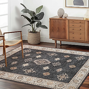 ILANGO Washable Area Rugs 5x7 for Living Room Vintage Area Rugs Non Slip Boho Dining Room Rugs for Under Table Ultra-Thin Low-plie Floor Carpet for Bedroom Patio Farmhouse Easy to Clean