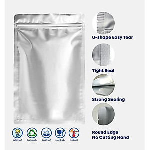 100 Mylar Bags For Food Storage - 10 mil 1 Gallon (25pc), 8 mil 1 Quart (35pc, 6 mil 1/2 Pint (40pc, Stand Up Resealable Mylar Bags With Oxygen Absorbers 300CC Packing Ziplock Sealable Milar Myler Bag