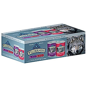 Blue Buffalo Wilderness High Protein, Natural Adult Wet Dog Food Variety Pack, Beef & Chicken Grill and Chicken & Salmon Grill 12.5-oz Cans (8 Count- 4 of Each Flavor)