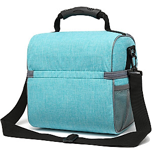 FlowFly Double Layer Cooler Insulated Lunch Bag Adult Lunch Box Large Tote Bag for Men, Women, With Adjustable Strap,Front Pocket and Dual Large Mesh Side Pockets,Sea Blue