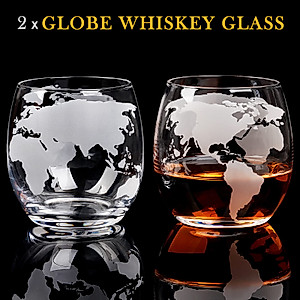 Whiskey Stone Gifts + Whiskey Decanter Globe Set with Ball Stones & Glasses, Gifts for Dad Men Husband, Christmas Stocking Stuffers, Anniversary Birthday Gifts