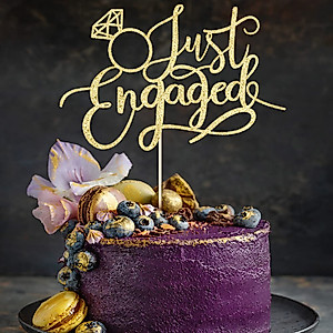 Sodasos Just Engaged Cake Topper for Engagement Party Decorations, Engaged Ring Sign,We're Engaged Cake Toppers (gold)