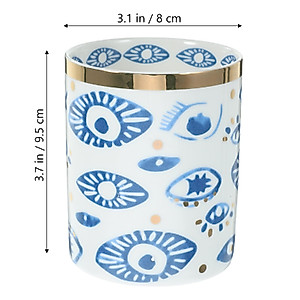 VOSAREA Aromatherapy Candle Jar with Lid Evil Eye Pattern Design Ceramic Makecup Cotton Swab Holder Decorative Candle Holder Bottle for Fireplace Kitchen Dining Decor