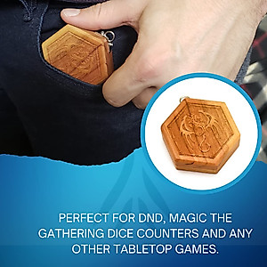 Elderwood Academy Keychain Hex Dice Wood Chest with Magnetic Lid - Perfect for DnD, Magic the Gathering Dice Counters and Any Other Tabletop Games (Mini-Cherry/Dragon)