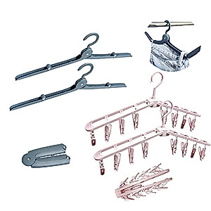 Fineget Collapsible Travel Shorts Skirt Shirt Socks Hangers with Clips Foldable Pants Clothes Plastic Suit Hangers Non Slip Closet Blue Organizer Retail Displays (Grey 2 Pcs, Pink 2 Pcs)