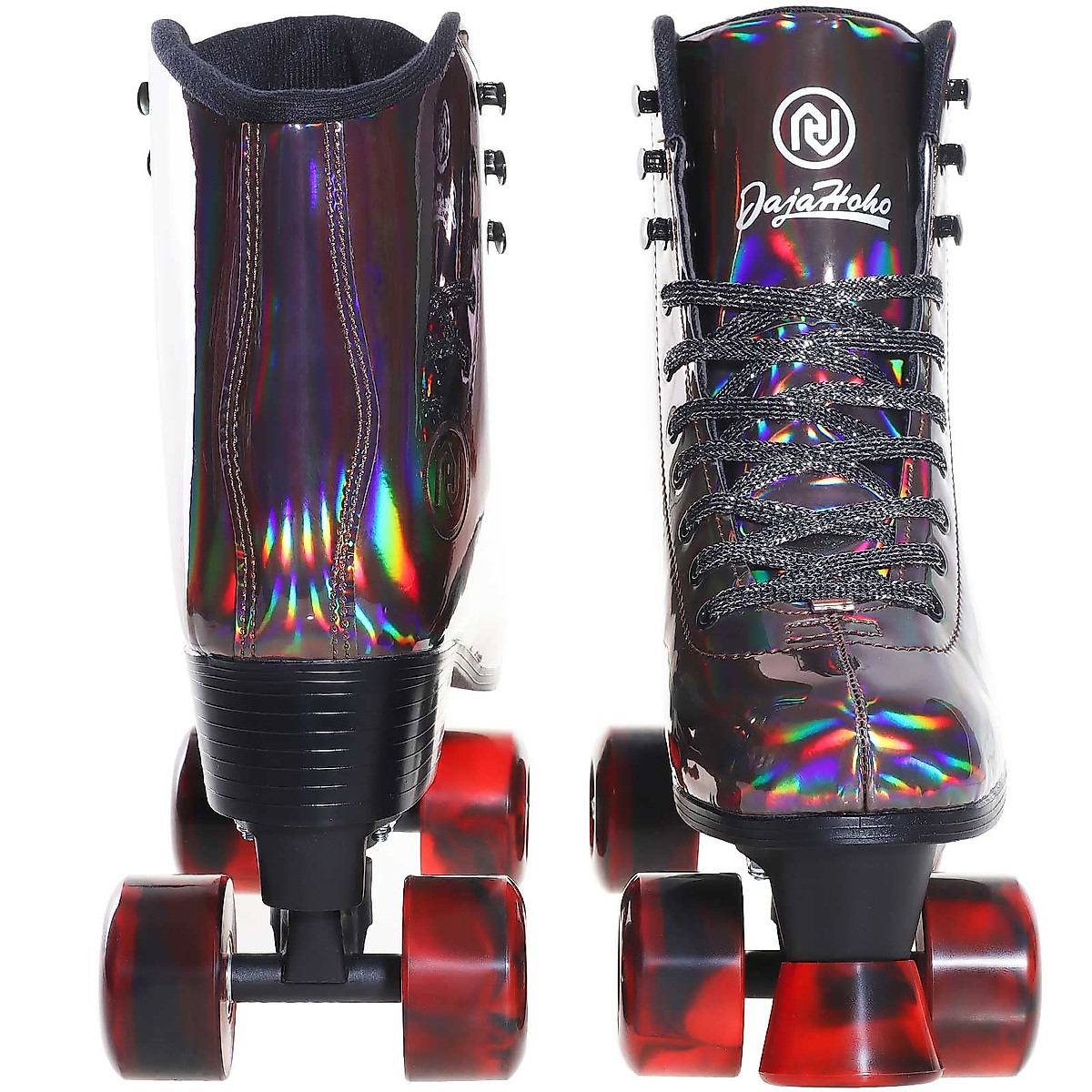 JajaHoho Roller Skates for Women and Men, Holographic High Top Classic Rollerskates, Shiny Double-Row Four Wheels Quad Skates for Girls, Age 8-50 Indoor & Outdoor (Size 6, Golden Black)
