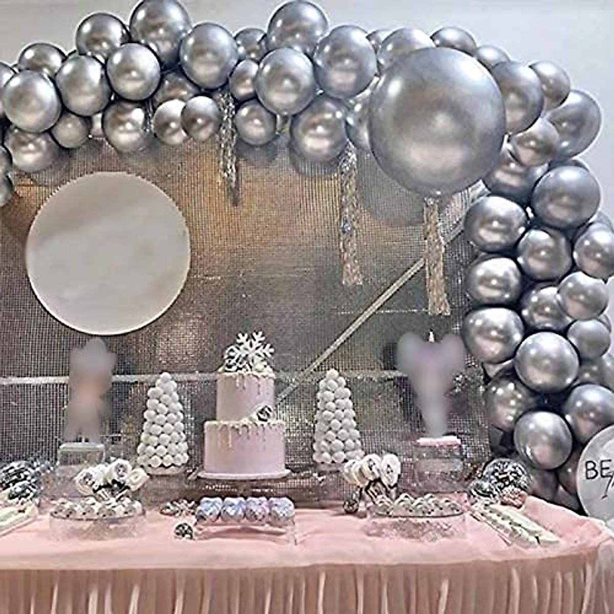 Janinus Metallic Silver Balloons Chrome Balloons Silver Balloons Different Sizes 18/12/5 Inch Silver Balloons Garland Kit Silver 4D Foil Balloons For Birthday Baby Shower Anniversary Party