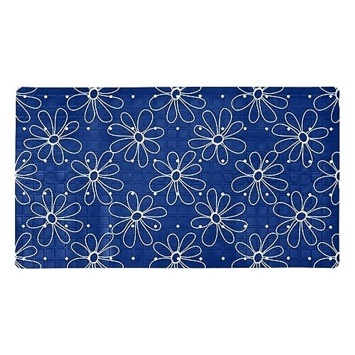 Bath Tub Shower Mat - Anti-Slip PVC Material 15.1x26.8 in, Gentle Cushioning Quick Drying Suction Cups Reliable Solution - Lovely Daisies on a Blue Background Non-Slip Floor Mat