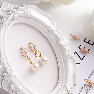 Fashewelry 10 Pairs Brass Cubic Zirconia Post Stud Earrings 18K Gold CZ Earring Findings Ear Piercing Plugs with Loop for Women Girls Dangle Earring Jewelry Making, Leaf