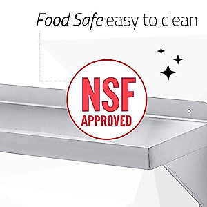 DuraSteel Stainless Steel Wall Shelf - 24" Wide x 12" Deep Commercial Grade - NSF Certified - Industrial Appliance Equipment (Restaurant, Bar, Home, Kitchen, Laundry, Garage and Utility Room)