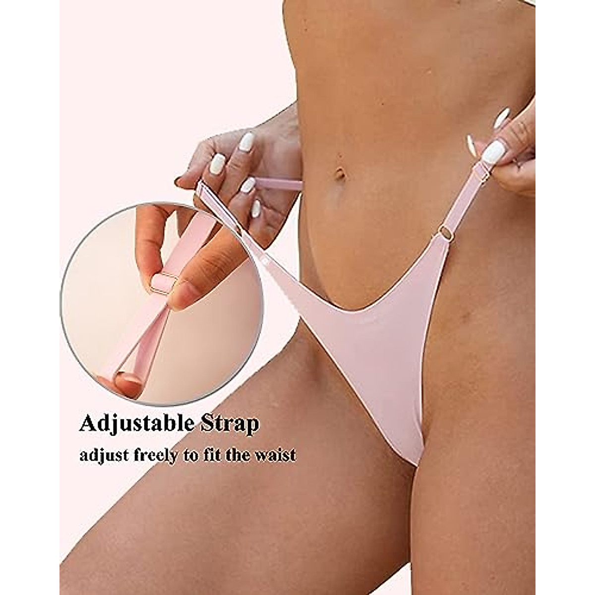 Bolivelan Adjustable Seamless String Underwear for Women G-String Thongs Panties High Cut Brazilian Briefs 6 Pack, US 4, Multicolor