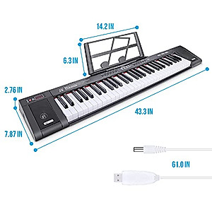 61-Key Electric Keyboard Piano, Portable Piano Keyboard with Music Stand, Microphone, Full-Size, Built-in Speakers, Dual Power Supply, Music Digital Piano for Beginners Kids Adult