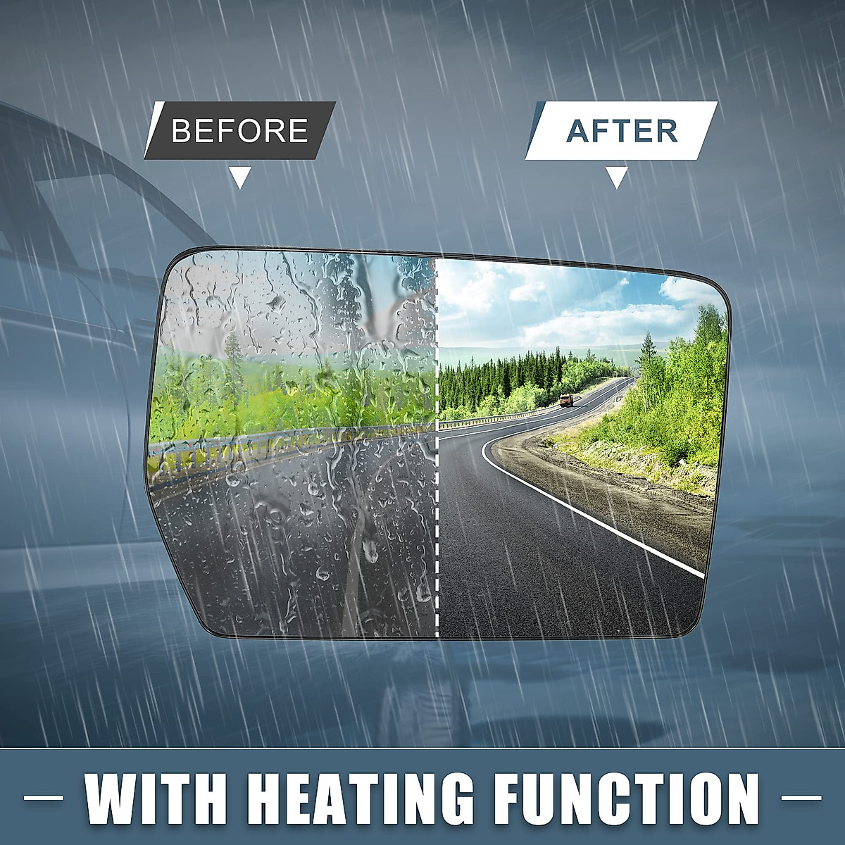 A ABSOPRO Heated Mirror Glass 4L3Z-17K707-AB with Backing Plate Passenger Right Side Mirror Replacement Glass for Ford F150 2004 2005 2006 2009 2010