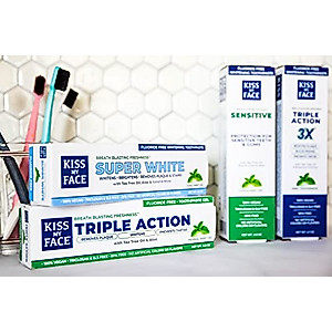 Kiss My Face Super White Cool Mint Gel Toothpaste, SLS And Fluoride Free, Removes Plaque And Prevents Tartar, With Added Tea Tree Oil, Aloe And Iceland Moss, 4.5 Oz