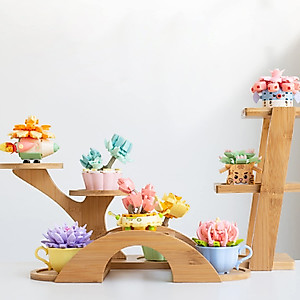 MEIEST Mini Succulent Bonsai Building Blocks Set,Creative Simulation Pot Plant Artificial Particle Flower Botanical Collection Construction Building Bricks Toy,Cute Home Decor (Tiger)