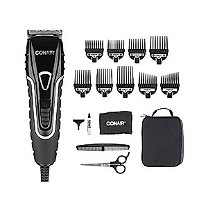 Conair Barber Hair Clippers, Barbershop Series No-Slip Grip 16-Piece Hair Cutting Kit
