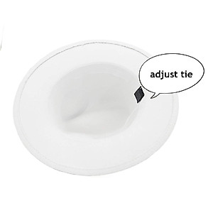 Gossifan Lady Fashion Wide Brim Felt Fedora Panama Hat with Ring Belt A-White