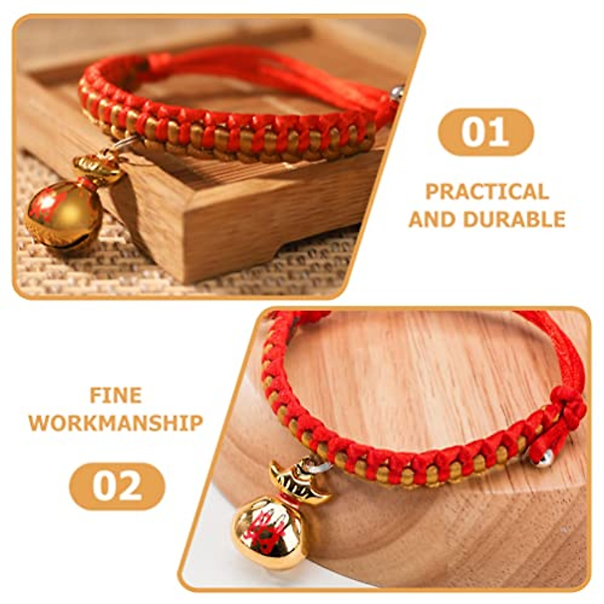 Ipetboom 2pcs Dog Cat Bell Collar Pet Neck Collar with Bell Adjustable Red String Leash Collar for Cats Kitten Puppy Small Medium Dogs