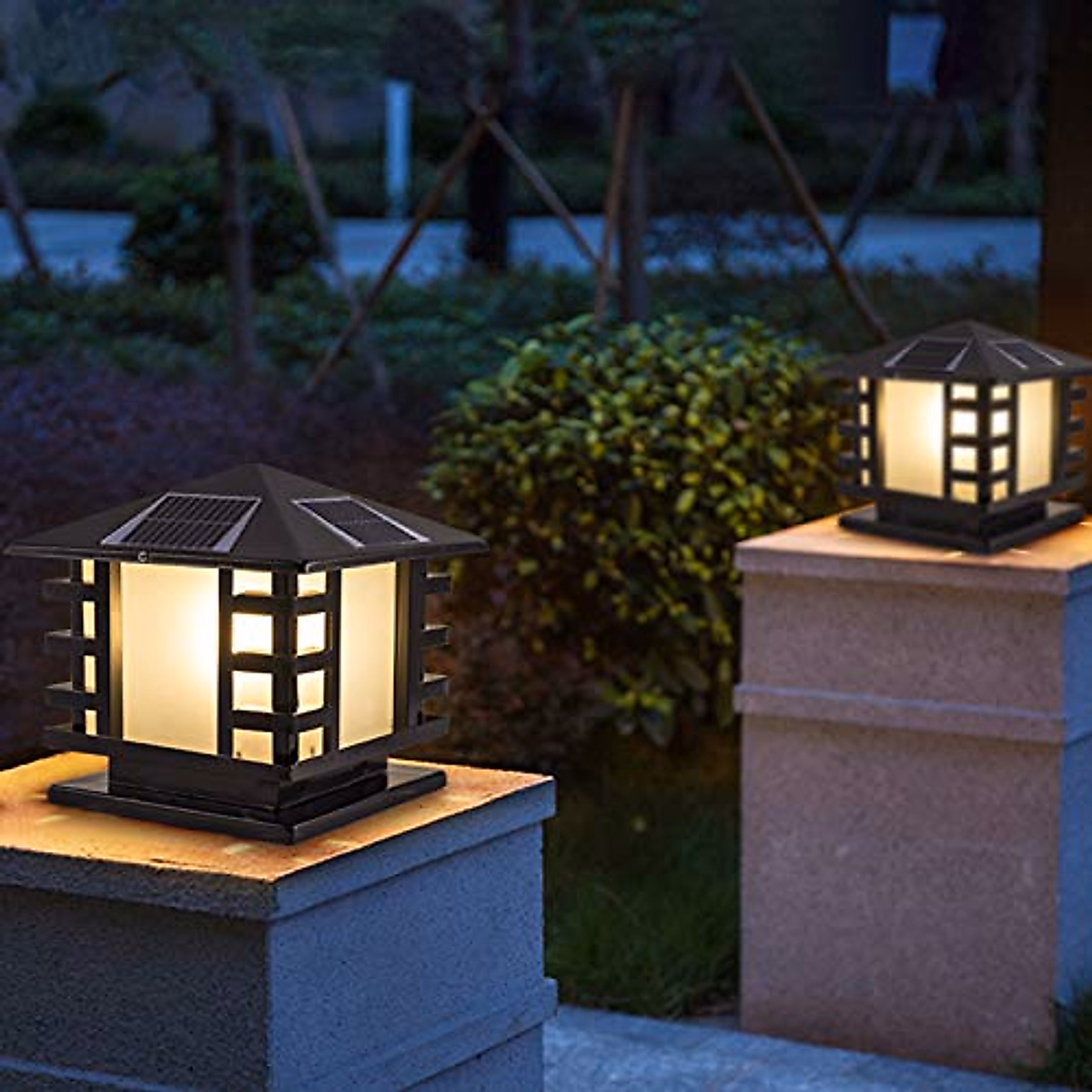 CraftThink LED Solar Post Light Outdoor, Opaque Lamp Glass House-Shape Gate Light with Square Acrylic Shade/Warm Light Sources/in Black for Garden Yard Post Pole Pillar Mount Landscape- 10" Wide