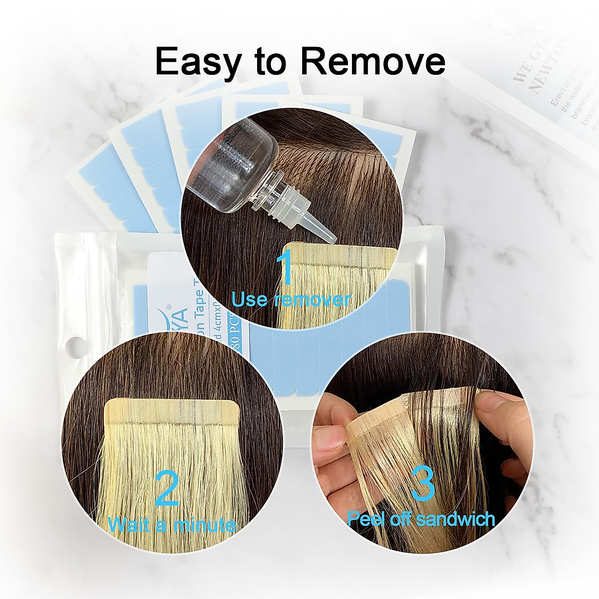 SUYYA 60 Pieces Hair Extension Tape Tabs Double Sided Extension Tapes for Replacement 4cm x0.8cm (Blue)