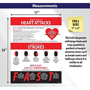 2 Pack: Sudden Cardiac Arrest & Symptoms of Heart Attack and Stroke Poster - Laminated, 17 x 22 inches - Workplace Health and Safety Posters
