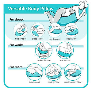 BYRIVER 43" Long C Shaped Body Pillow for Adults Men Women, Side Sleeper Pillow for Neck Shoulder Back Pain Relief, Cooling Post Sugery Pillow Pregnancy Pillow, Blue Black Washable Pillowcase (XL)