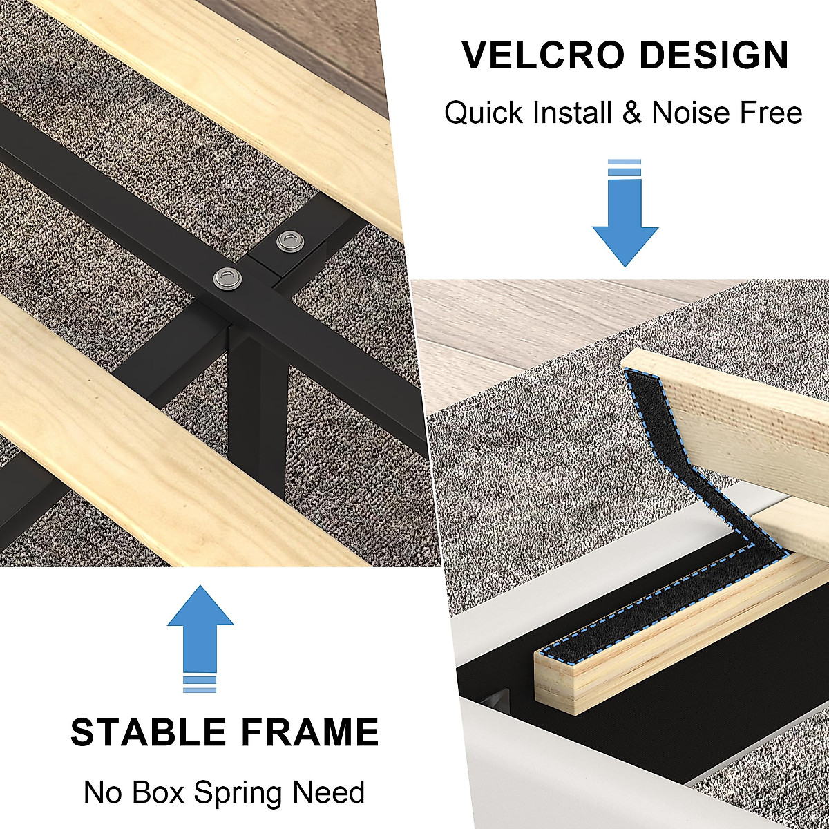 VECELO Twin Bed Frames, Upholstered Platform Bedframe, Adjustable Headboard, Wood Slat Support, No Box Spring Needed, Easy Assembly, White