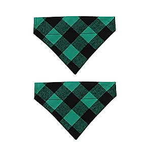 EechicSpace 2 Pack Green and Black Dog Bandanas Over Collar Buffalo Plaid for Small Pets
