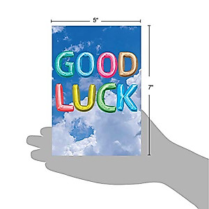The Best Card Company - Cute Good Luck Card with Envelope - Colorful Sky and Balloons, Kids Greeting (Not 3D or Raised) - Inflated Messages Good Luck C5651SGLG