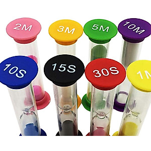 Inzopo 8Pcs Hourglass Sand Timer Sandglass Sand Clock Timer Game Timer Hourglass Timer Sand Clock Timer for Games Classroom Home Office, 10/15/ 30 Seconds & 1/2/ 3/5/ 10 Minutes