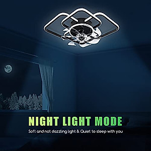 Ceiling Fans with Lights,27" Modern Flush Mount Ceiling Fan with Geometric Dimmable LED Light,Remote Controlled Ceiling Fan 6 Speed Adjustable Smart Ceiling Fans for Bedroom Living Room Decoration