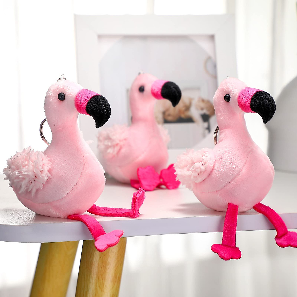 Jexine 9 Pieces Mini Stuffed Animal Plush Stuffed Doll Cute Small Stuffed Animal Hanging Ornaments Party Supplies Favors for Gifts Hawaiian Summer Beach Luau Party 5 Inch(Flamingo)