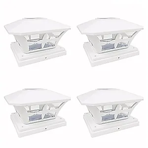 iGlow 4 Pack White Outdoor Garden 6 x 6 Solar SMD LED Post Deck Cap Square Fence Light Landscape Lamp PVC Vinyl Wood